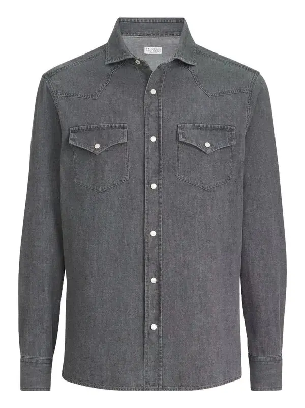 Brunello Cucinelli Lightweight Denim Easy-fit Western Shirt - Grey
