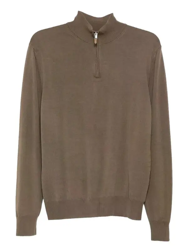 Canali Stand-collar Zip-up Fine Knit Sweater - Brown