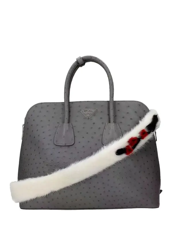 Prada Floral Appliqué Shearling Bag Strap - White