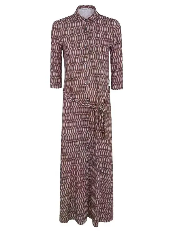 ARCHIVIO '67 Geometric Print Belted Shirt Maxi Dress - Brown