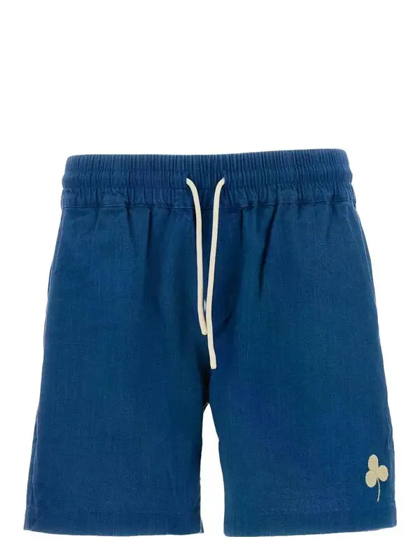Portuguese Flannel Embroidered Drawstring Shorts - Blue