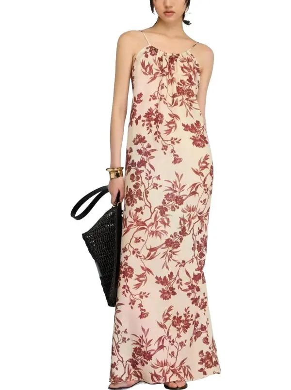 SEMICOUTURE Emmy Floral-print Halterneck Maxi Dress - Neutrals