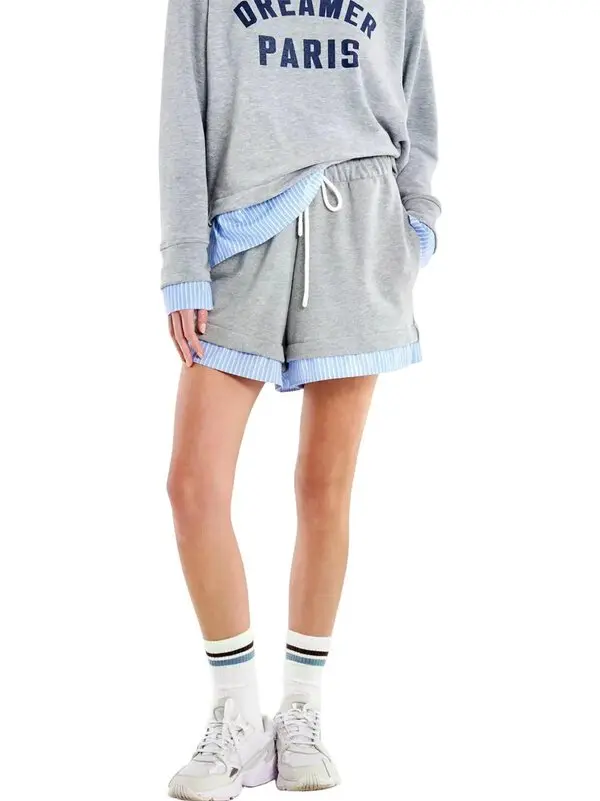 VICOLO Layered Effect Drawstring Shorts - Grey