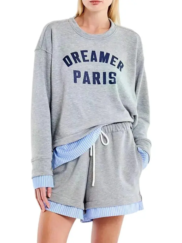 VICOLO Layered Effect Drawstring Sweatshirt - Grey