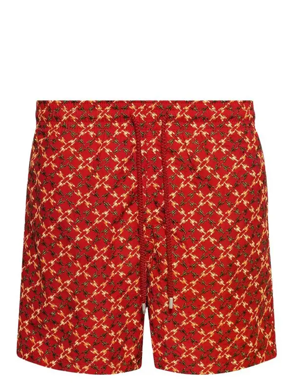 Vilebrequin Embroidered Homard Pixel Printed Swim Shorts - Red