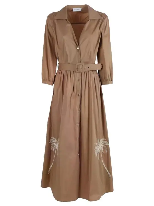 SHIRTAPORTER Embroidered Belted Shirt Dress - Neutrals