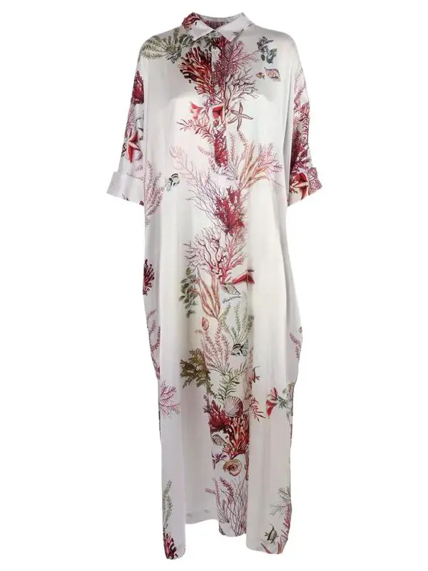 SHIRTAPORTER Coral Print Caftan Dress - White