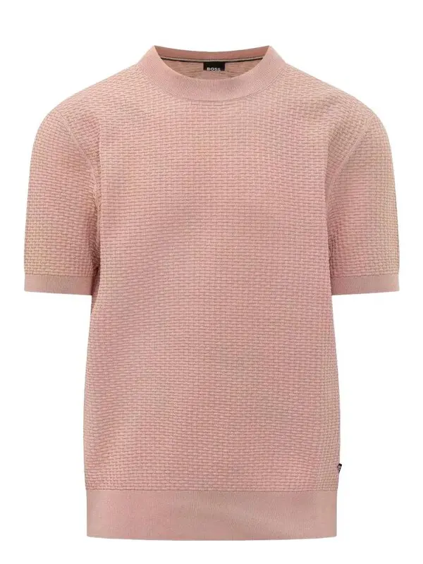 BOSS Basket-weave Short-sleeve Sweater - Pink