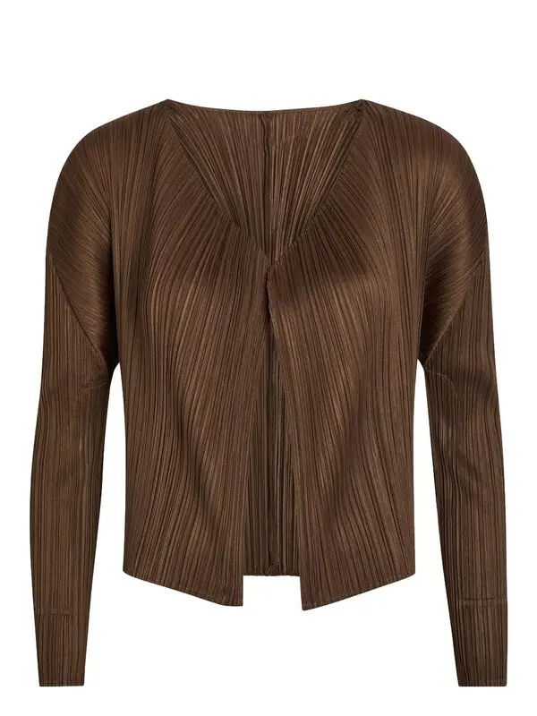 Issey Miyake V" Neck Pleated Cardigan - Brown