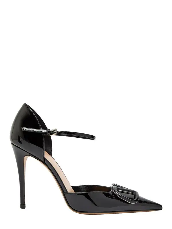Valentino Garavani Patent Leather D'orsay Pumps With V-logo Plaque - Black