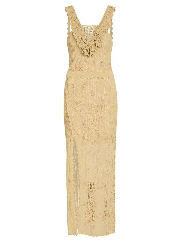 Isabel Marant Ornella Bead-embellished Crochet Maxi Dress - Camel