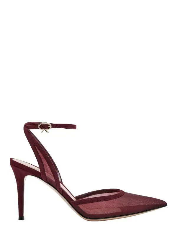 GIANVITO ROSSI Mesh And Suede Pointed Toe Ankle Strap High Heel Sandals - Burgundy
