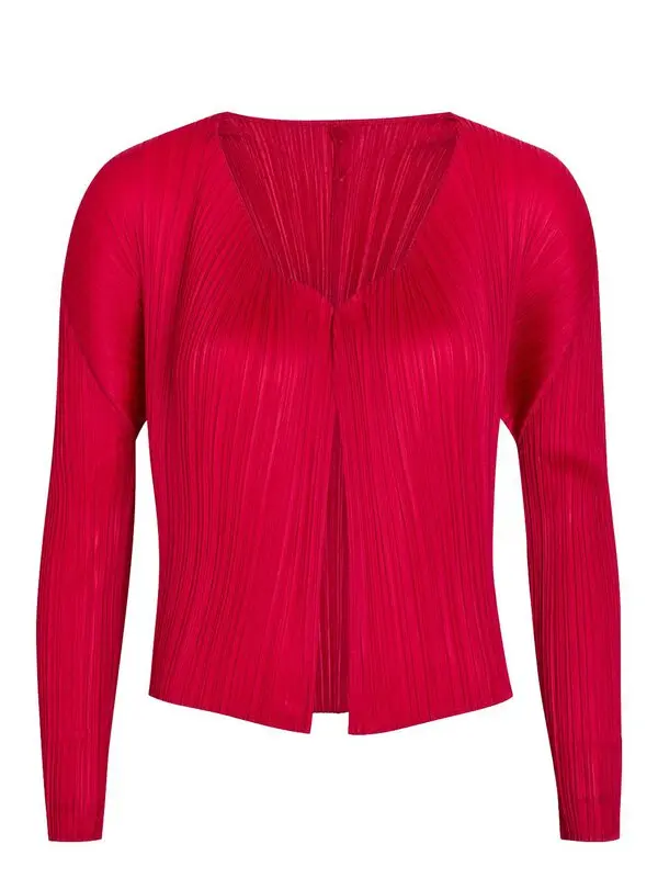 Issey Miyake Pleated Woven Cardigan - Red