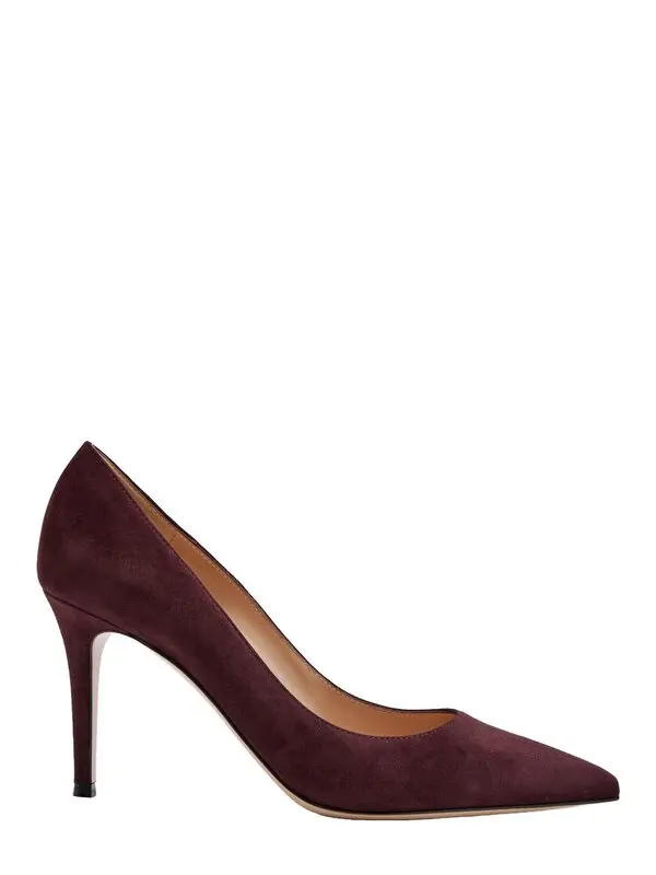 GIANVITO ROSSI Suede Pointed Toe Pumps - Burgundy