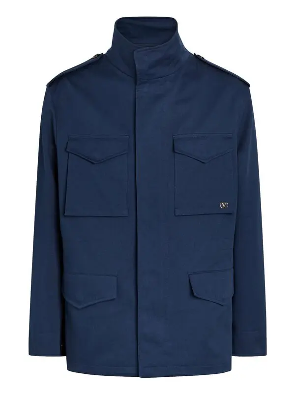 Valentino Garavani Funnel-neck Twill Coat - Navy
