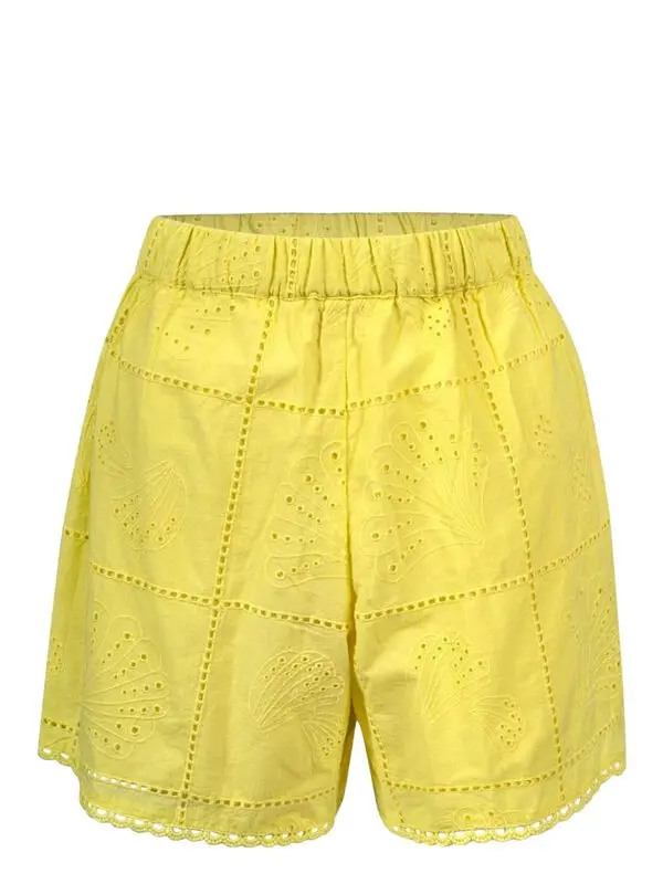 SUNSHINE TIENDA Embroidered Eyelet Cotton Shorts - Yellow