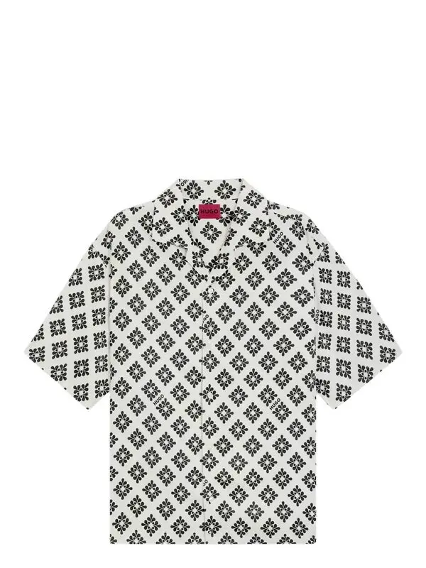 Hugo Geometric-print Short-sleeve Shirt - Neutrals