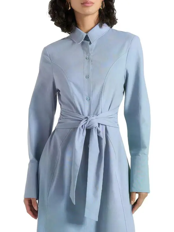 Manière De Voir Fern Tie-waist Midi Shirt Dress - Blue