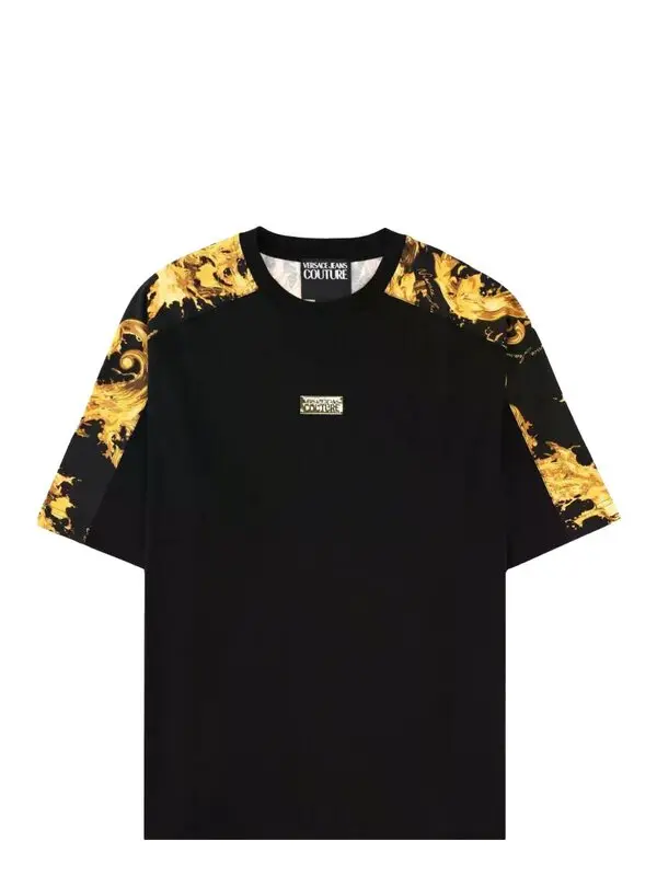 Versace Logo-plaque Baroque-print T-shirt - Black