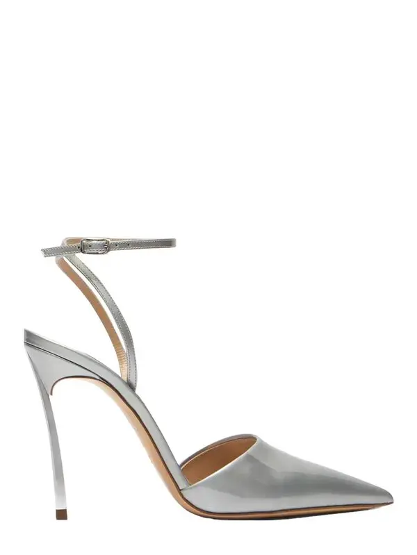 Casadei Metallic Patent Leather Pumps With Ankle Strap - Silver