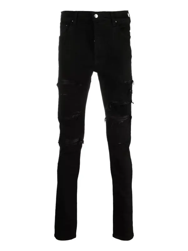 Amiri Cotton Blend Skinny Jeans With Distressed Details - Black