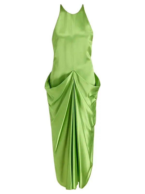 Khaite Kent Draped Satin Maxi Dress - Green