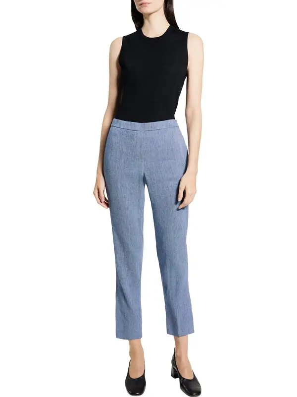 Theory Treeca Fluid Linen Cropped Pull-on Pants - Blue