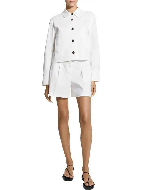 Theory Linen-blend Cropped Shirt Jacket - White
