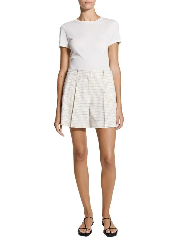 Theory Check Linen-blend Pleated Shorts - White
