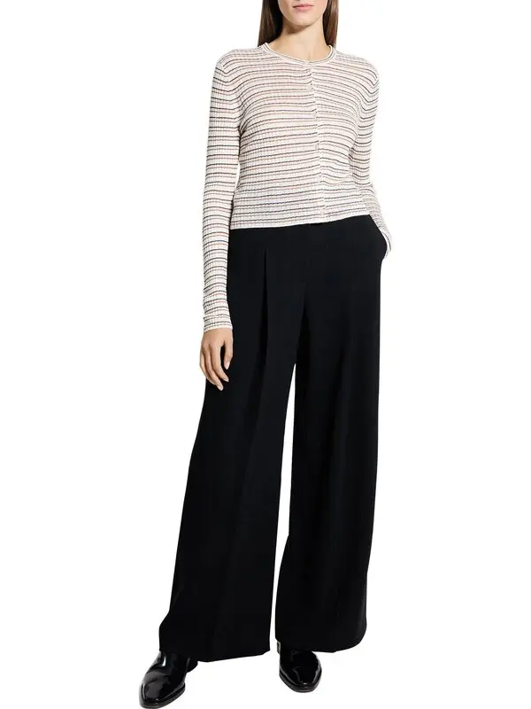 Theory Striped Linen Knit Cropped Cardigan - Neutral