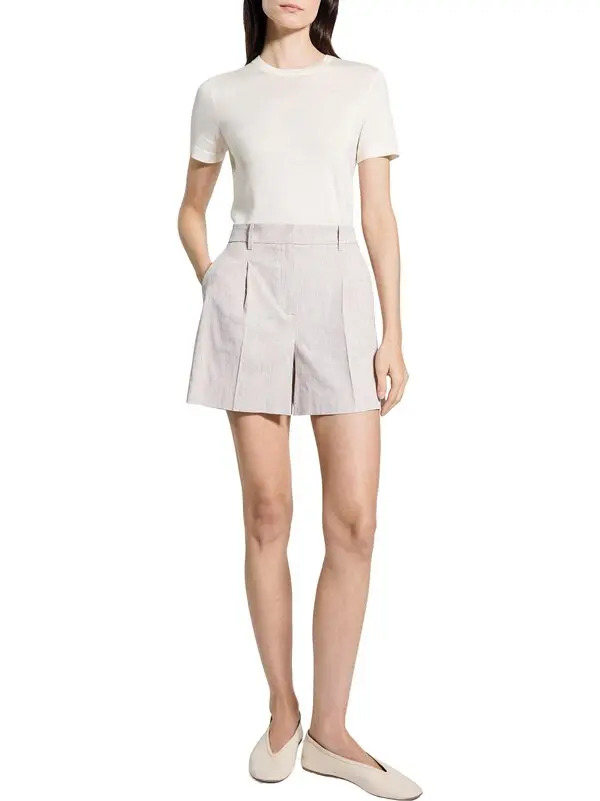 Theory Textured Linen Blend Pleated Shorts - Neutral
