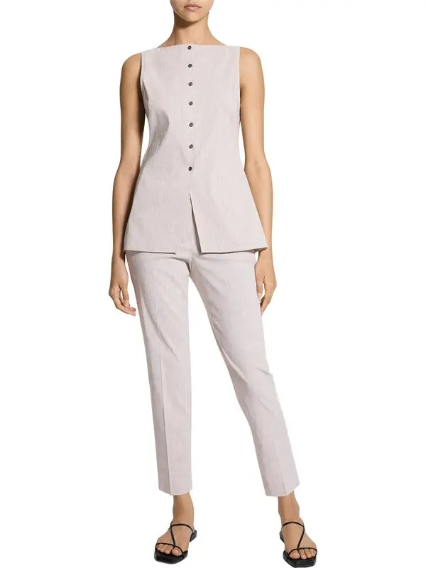 Theory Textured Linen Boatneck Cutaway Vest Top - Neutral