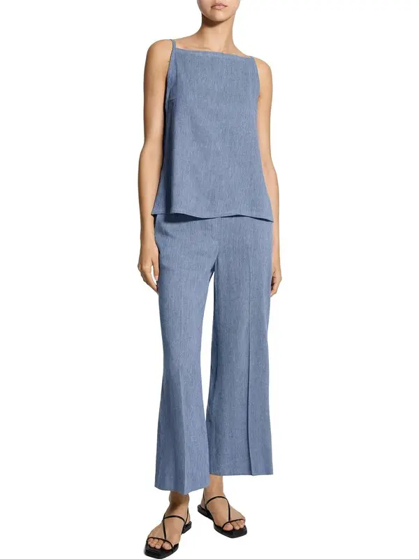 Theory Fluid Linen Square Neck Apron Top - Blue