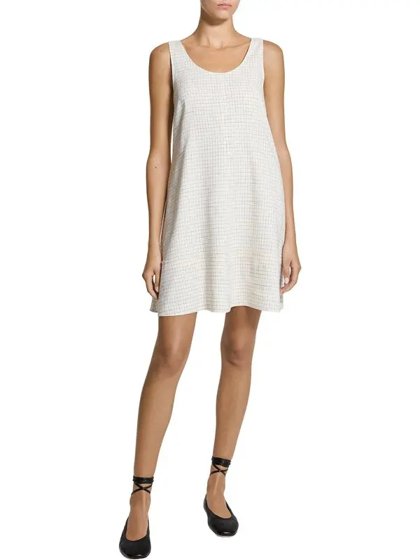 Theory Checked Linen-blend A-line Tank Dress - White