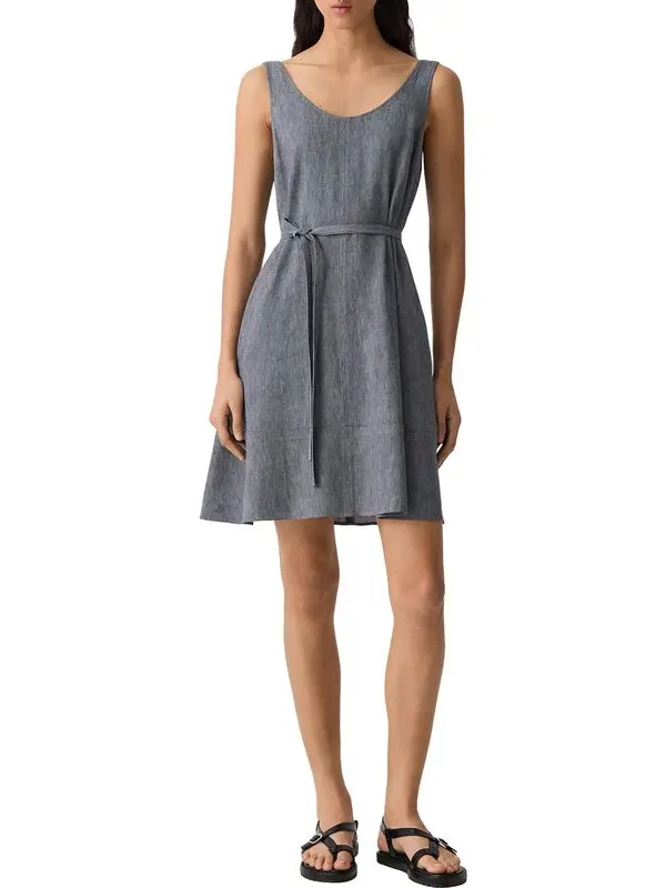 Theory Fluid Linen Belted Tank Mini Dress - Blue
