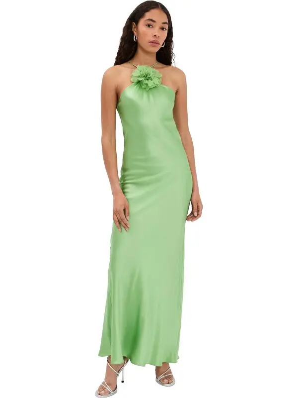 RODARTE Silk Bias Halter Maxi Dress With Floral Embellishment - Green