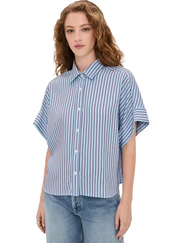 Closed Poplin Stripe Turn-up Shirt - Dove Blue