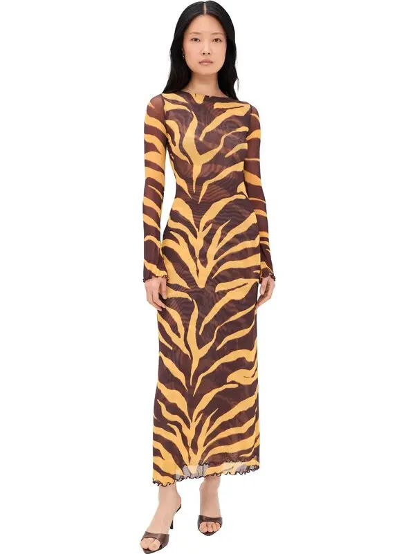 RESA Sylvia Zebra Print Mesh Maxi Dress - Raja