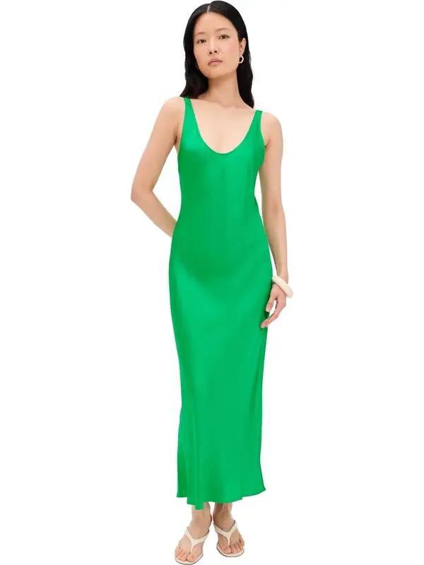 L'Agence Akiya Tank Dress In Satin - Island Green