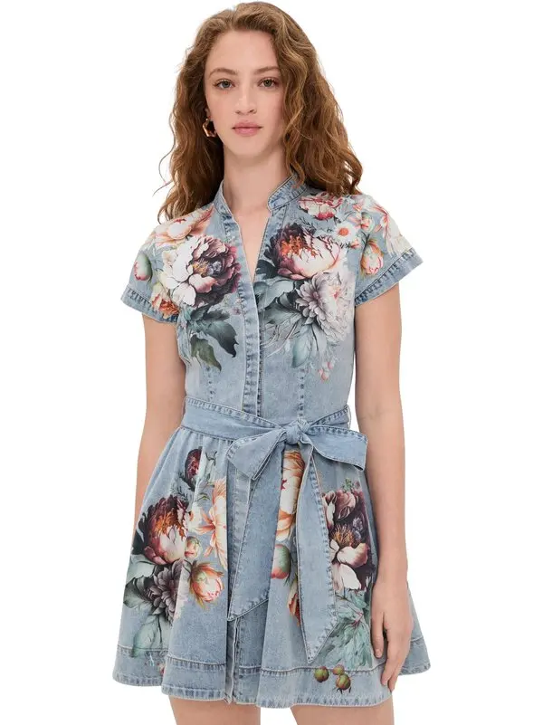 Alice + Olivia Floral Print Mini Denim Shirt Dress - Sierra Vintage/multi