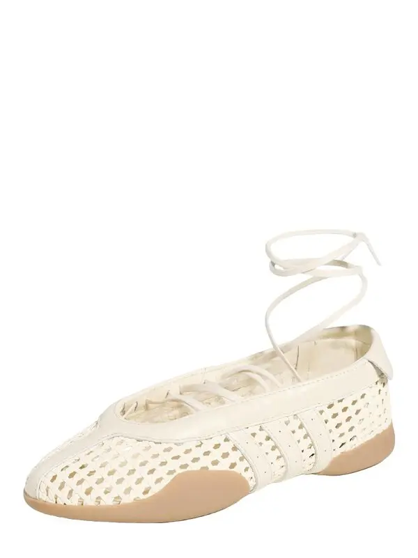 Adidas Taekwondo Mei Ballet Flats With Woven Design And Lace-up Closure - Cream White/gum 4