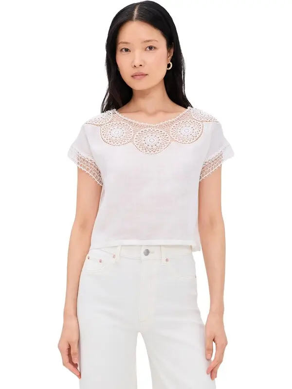 NILI LOTAN Caila Ramie Top With Lace Detail - Ivory