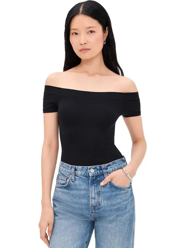 Commando Ballet Cap Sleeve Thong Bodysuit - Black