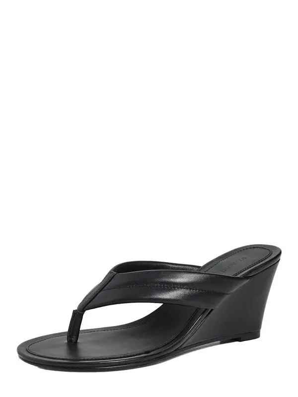 ST. AGNI Stitch Detail Thong Wedge Sandals - Black