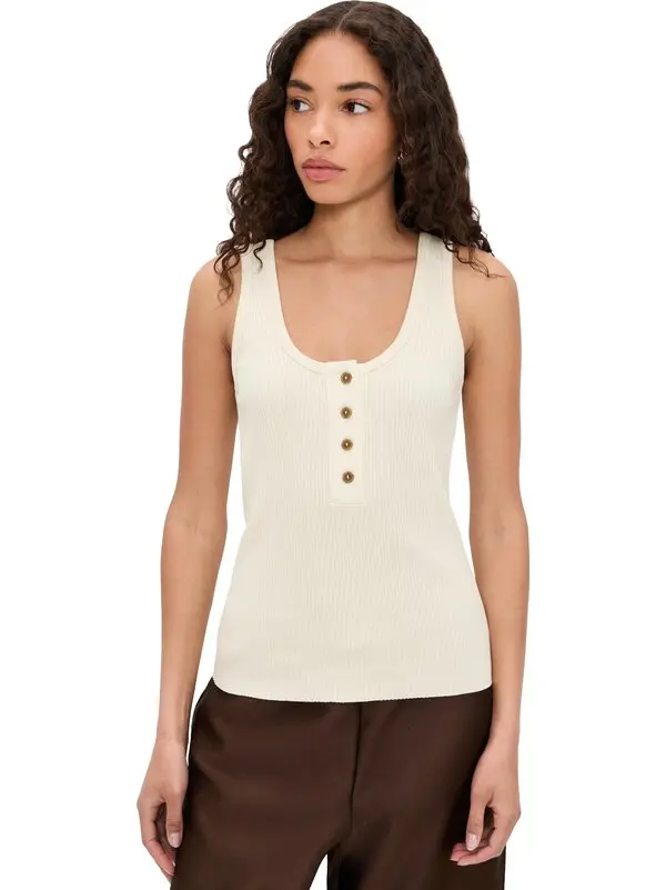 Vince Ribbed Henley Tank - Sun Ivory