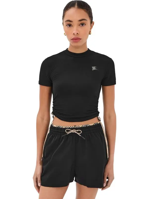 Burberry Avery Cropped Ribbed Top With Drawstring Detail - Black