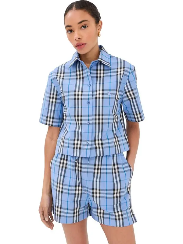 Burberry Abby Check Cropped Shirt - Cornflower Blue