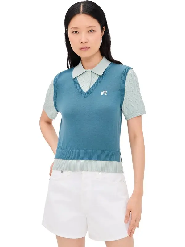 MALBON Veronica Polo Pullover - Aegean Blue/surf Spray