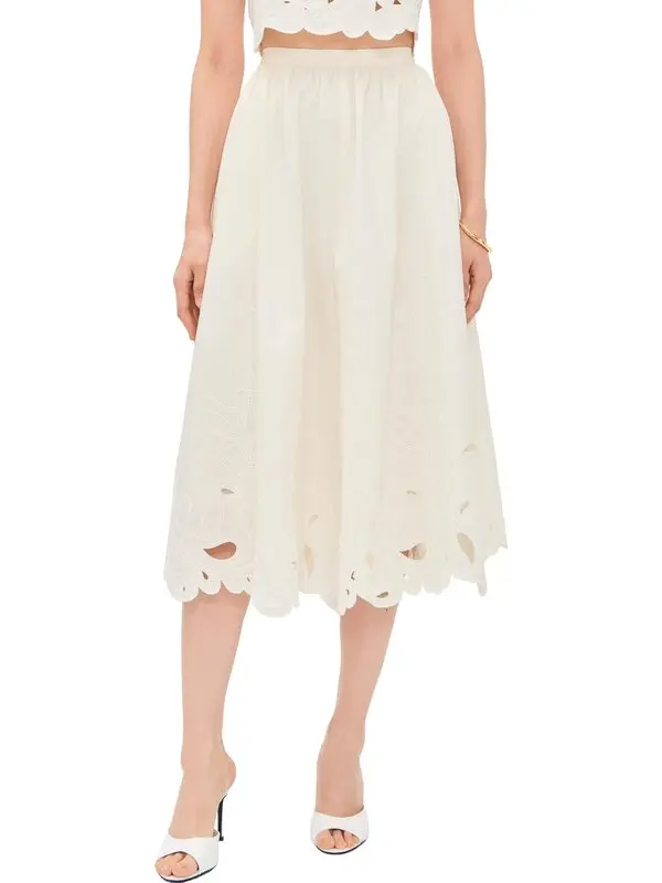 Cinq À Sept Paisley Bloom Embroidered Midi Skirt - Cream/white