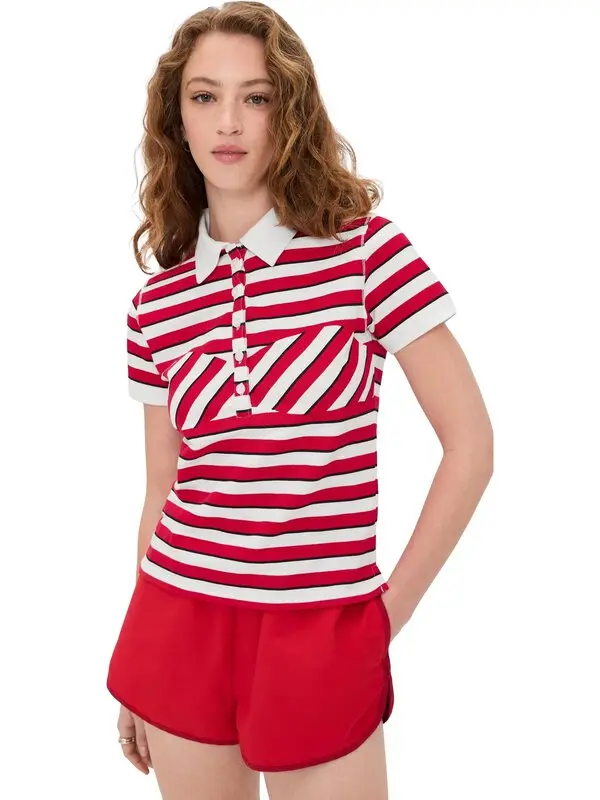 Miaou Lou Polo Top - Warped Stripe